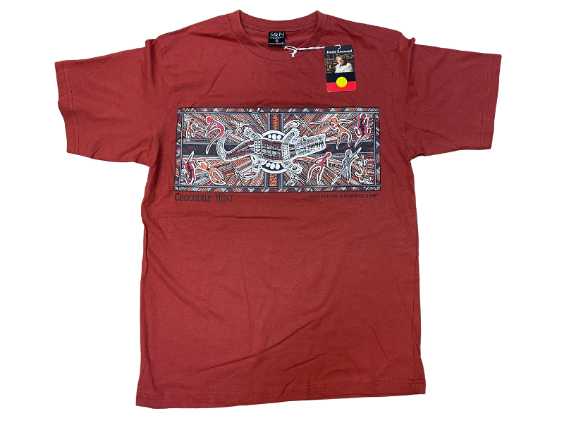 Crocodile Hunt [Rust] - Aboriginal Design T-Shirt